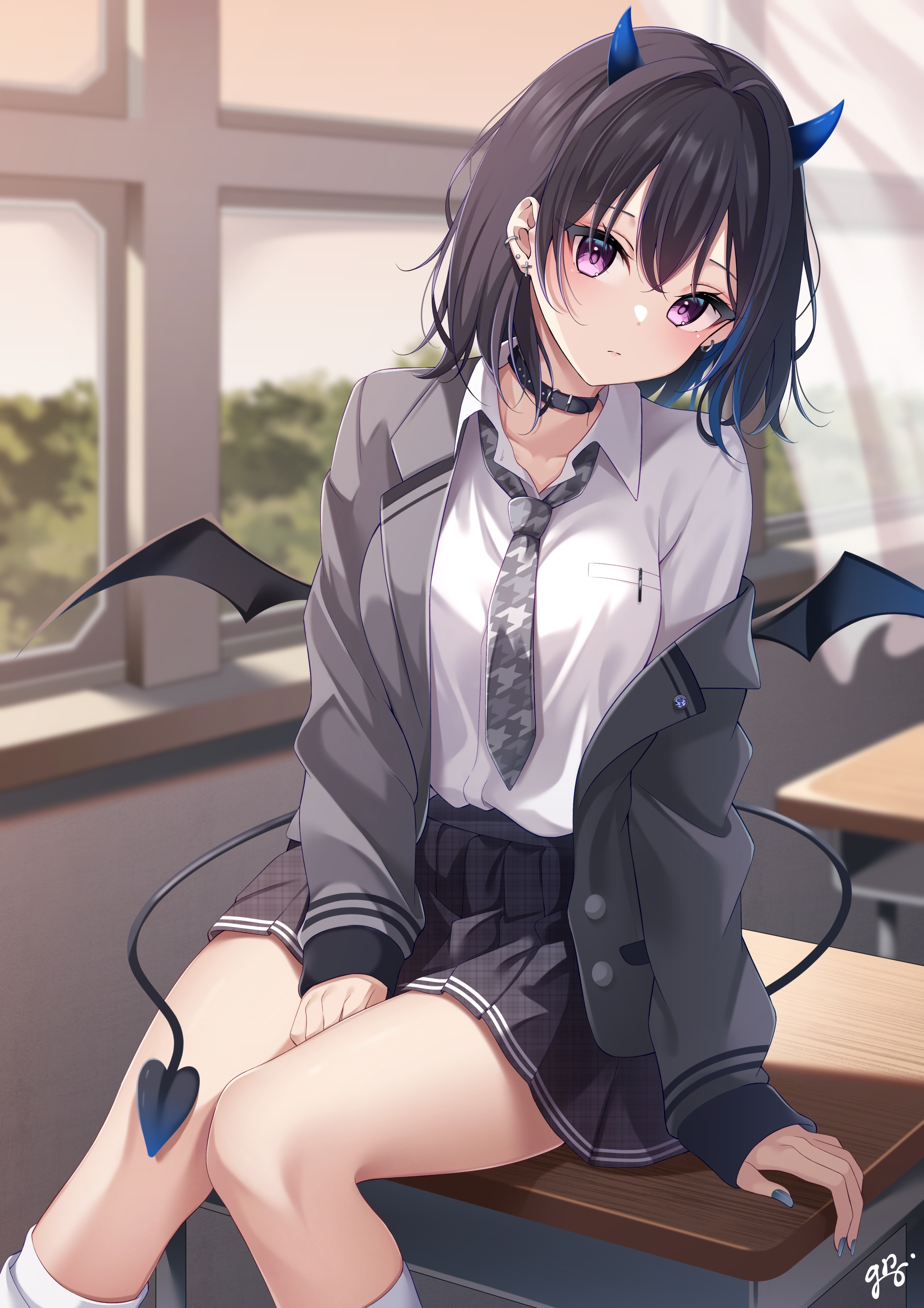 guri (gri1211) lupinus virtual games vspo! ichinose uruha devil horns seifuku tail wings ...